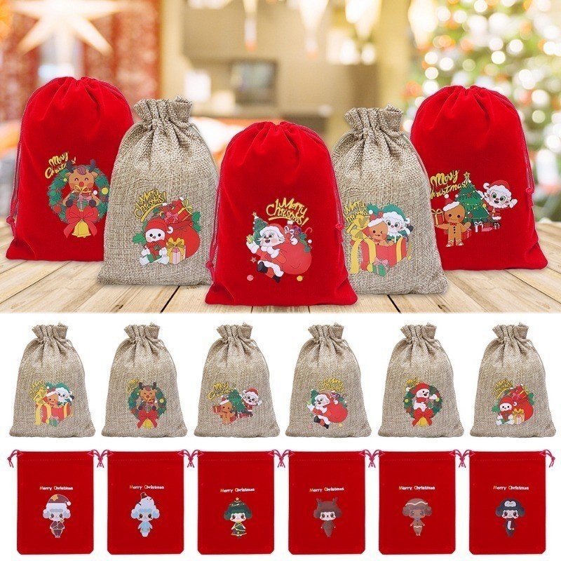 [ Wholesale Prices ] Christmas Cotton Drawstring Pouch - Candy Snack ...