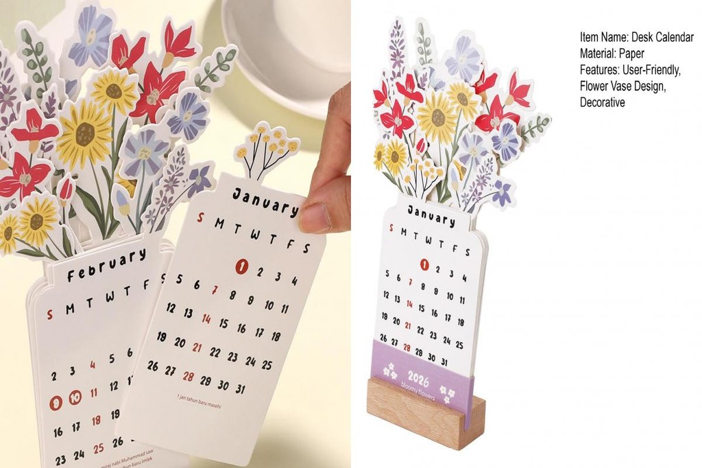 CAE| Premium Paper Desk Calendar Monthly Flower Calendar 2026 Bloomy ...