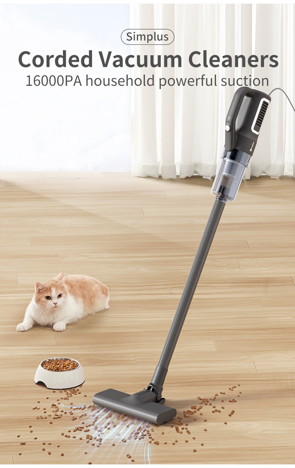 Simplus Handheld Vacuum Cleaner Corded 16000pa 2 Tools 1.35kg Washable ...