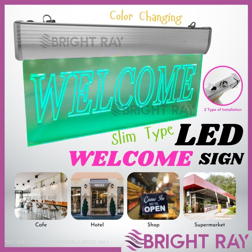Slim Type Welcome Sign Signage LED Lampu LED Signboard Shop Signage ...