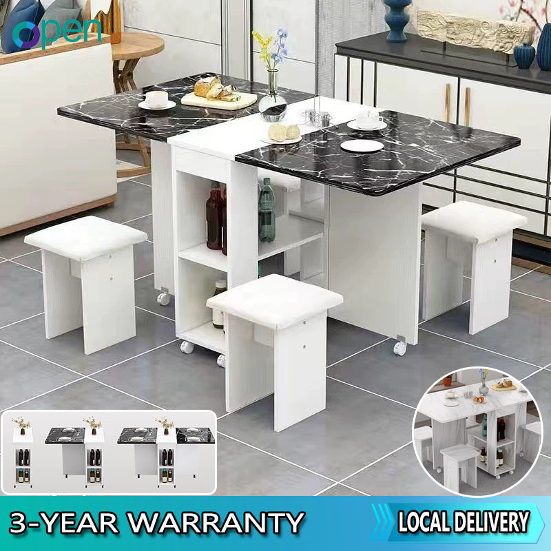OP Multi Functional Table Extendable Movable Dining Set Simple ...