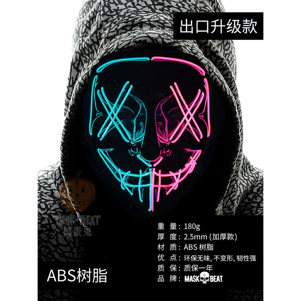 Halloween LED Luminous Mask Clown V-Shaped Script Kill Werewolf Kill Grimace Full Face Horror ...