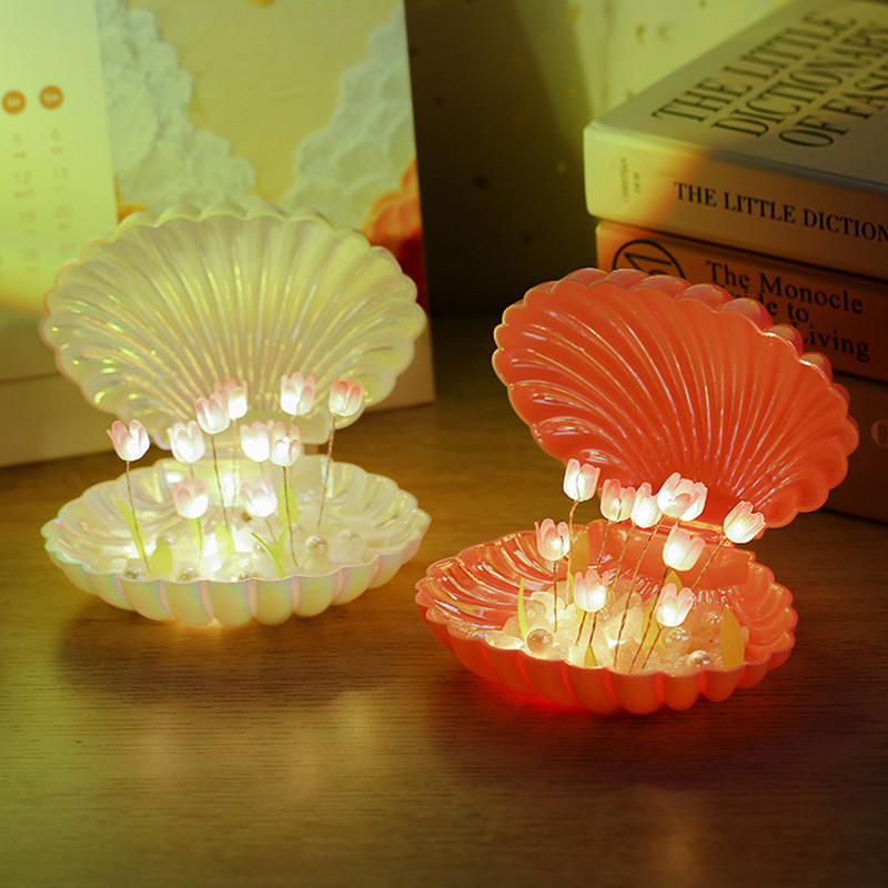 Romantic Handmade Night Light DIY Shell Shape Tulip Lamp Desktop ...