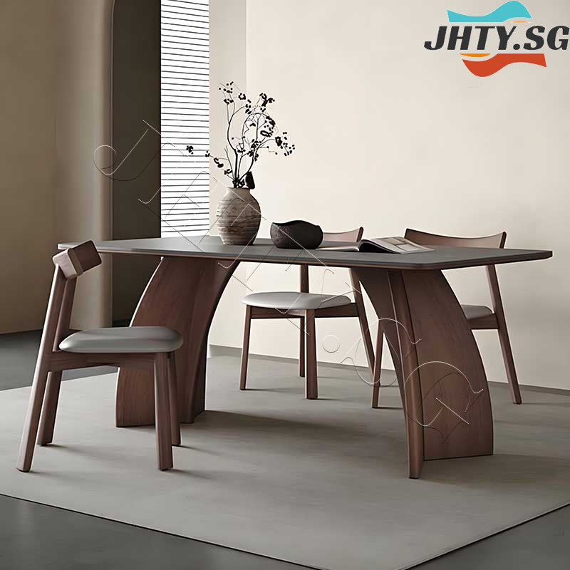 Dining Table Solid Wood Rock Board Ash Wood Walnut Dining Table Chairs Set French Style ...