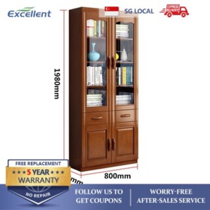 EX Style Storage New Chinese Rack Solid Wood Bookcase with Glass Door ...