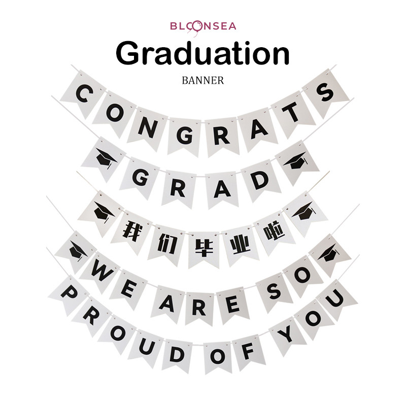Graduation Banner White Bunting Pennant Flag Backdrop I Graduated We ...
