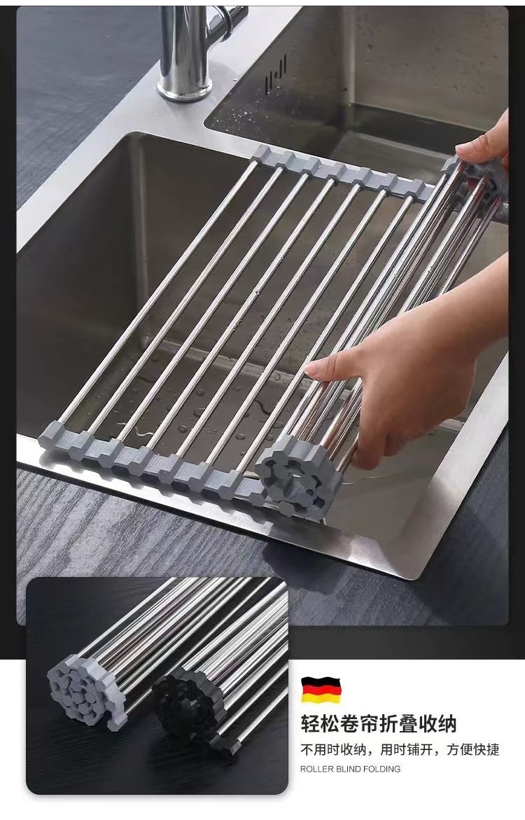 Multi Use Dish Bowl Drainer Foldable Stainless Steel Tableware Storage ...