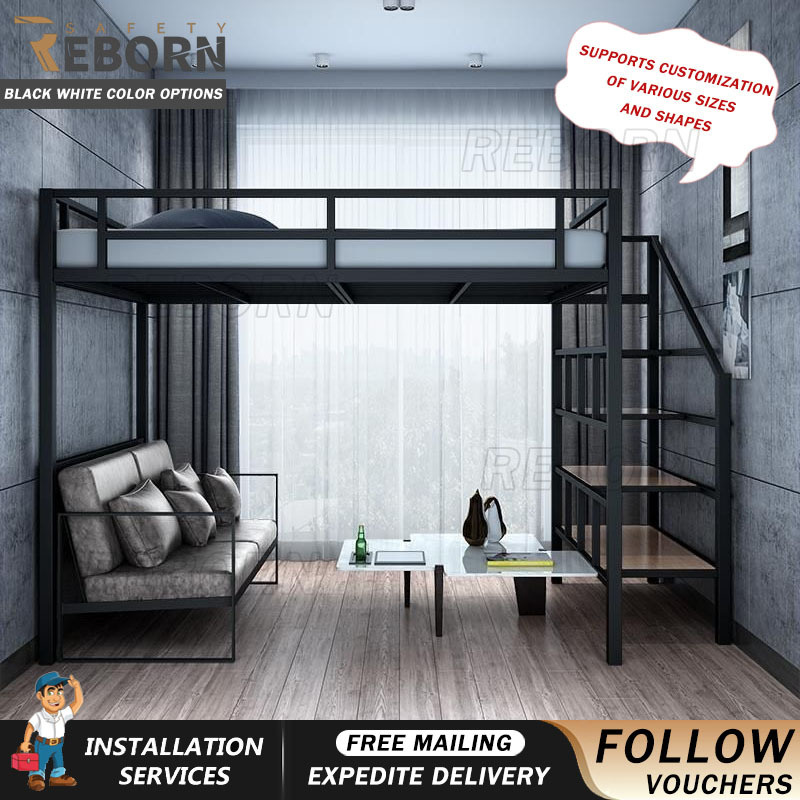 REB Iron Loft Bed 【Customizable sizes】Loft Thicken Double Decker Organizational Storage iron Bed ...
