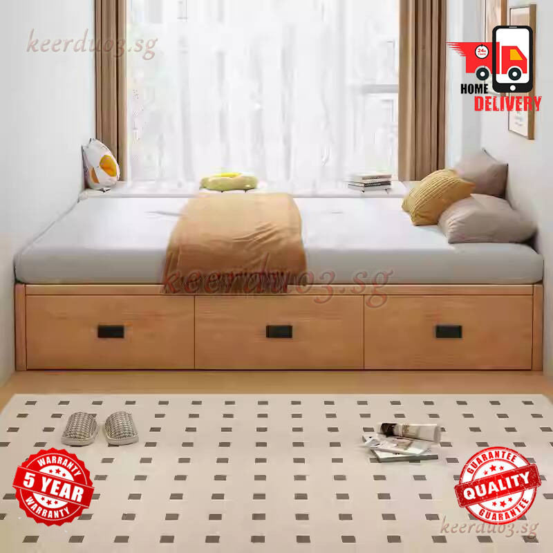 Bed Frame Solid Wood Tatami Storage Bed With Drawers Space Saving No ...