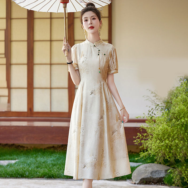 Women Summer Lightweight Cheongsam with Ethnic Style Stand Collar ...