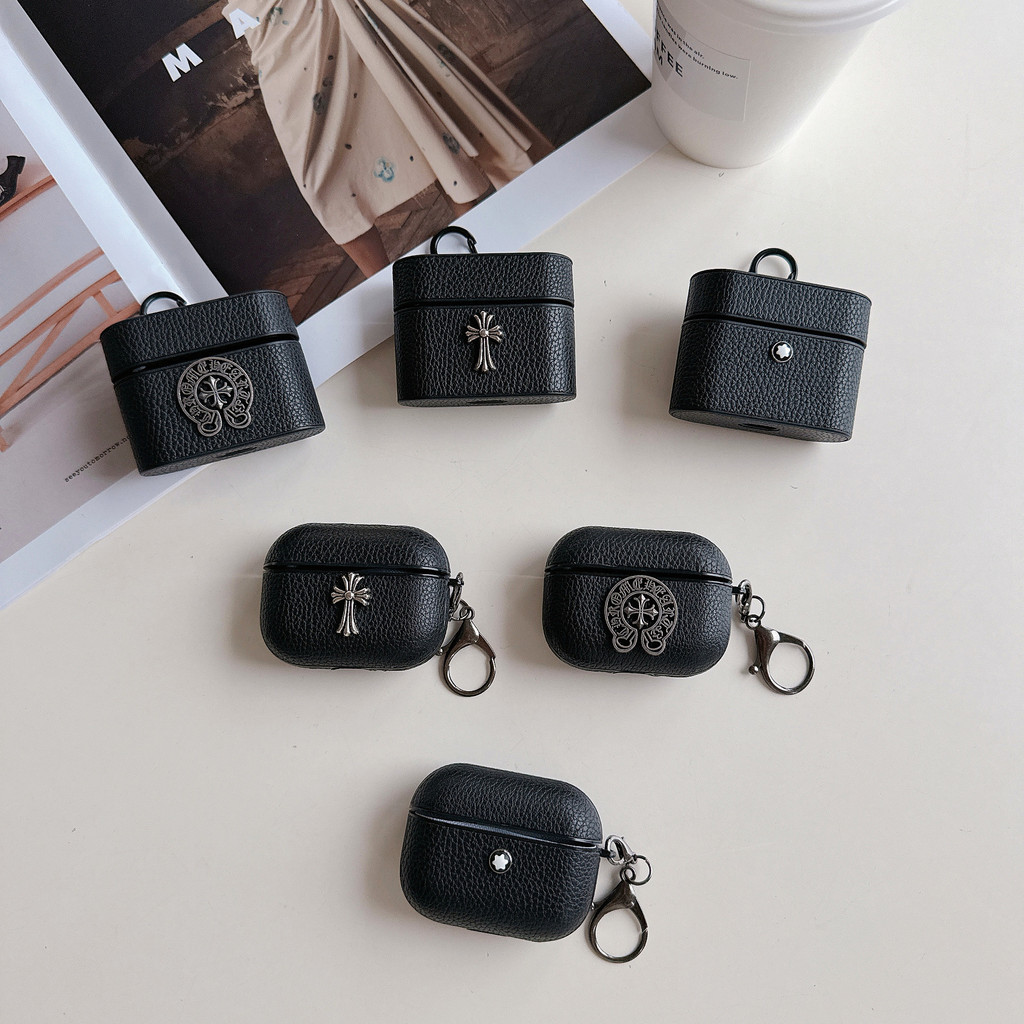 Lichee Pattern Leather Case For Apple AirPods 1 2 3 4Rd Pro 2 3D Metal ...