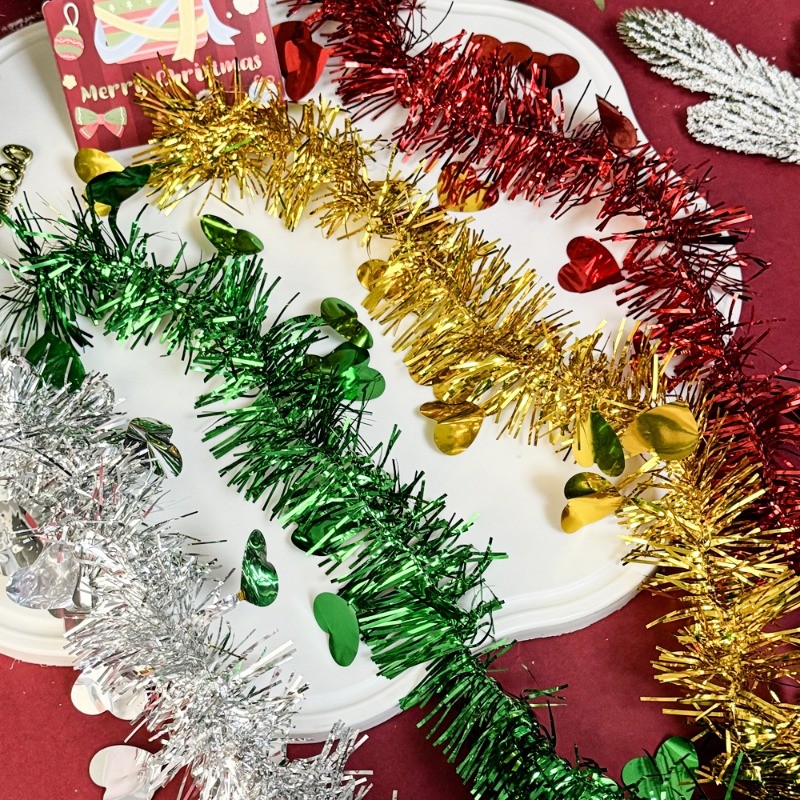 2Pcs 2M Christmas Heart-shaped Streamer - Xmas Tree Tinsel Garland ...