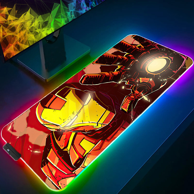 LED RGB Mouse Pad Pattern Locking Edge MousePad Iron Man Computer ...