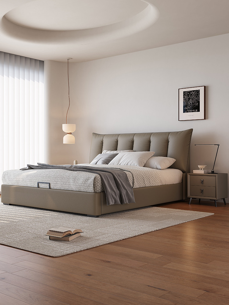 Italian Minimalist Genuine Leather Bed Modern Simple Top Layer Cowhide ...