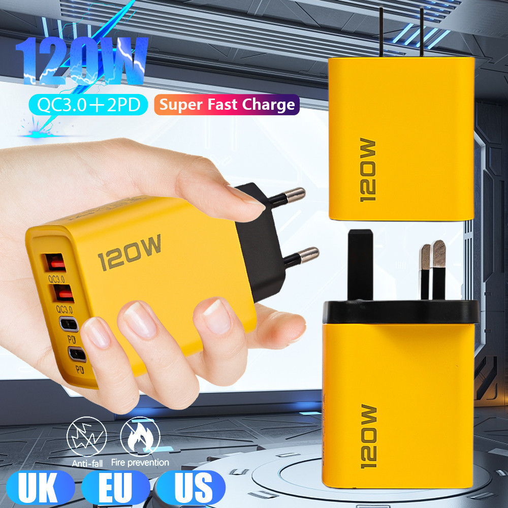 Dual PD USB Charger - 120W QC3.0 Super Fast Charging - EU/US/UK Plug ...