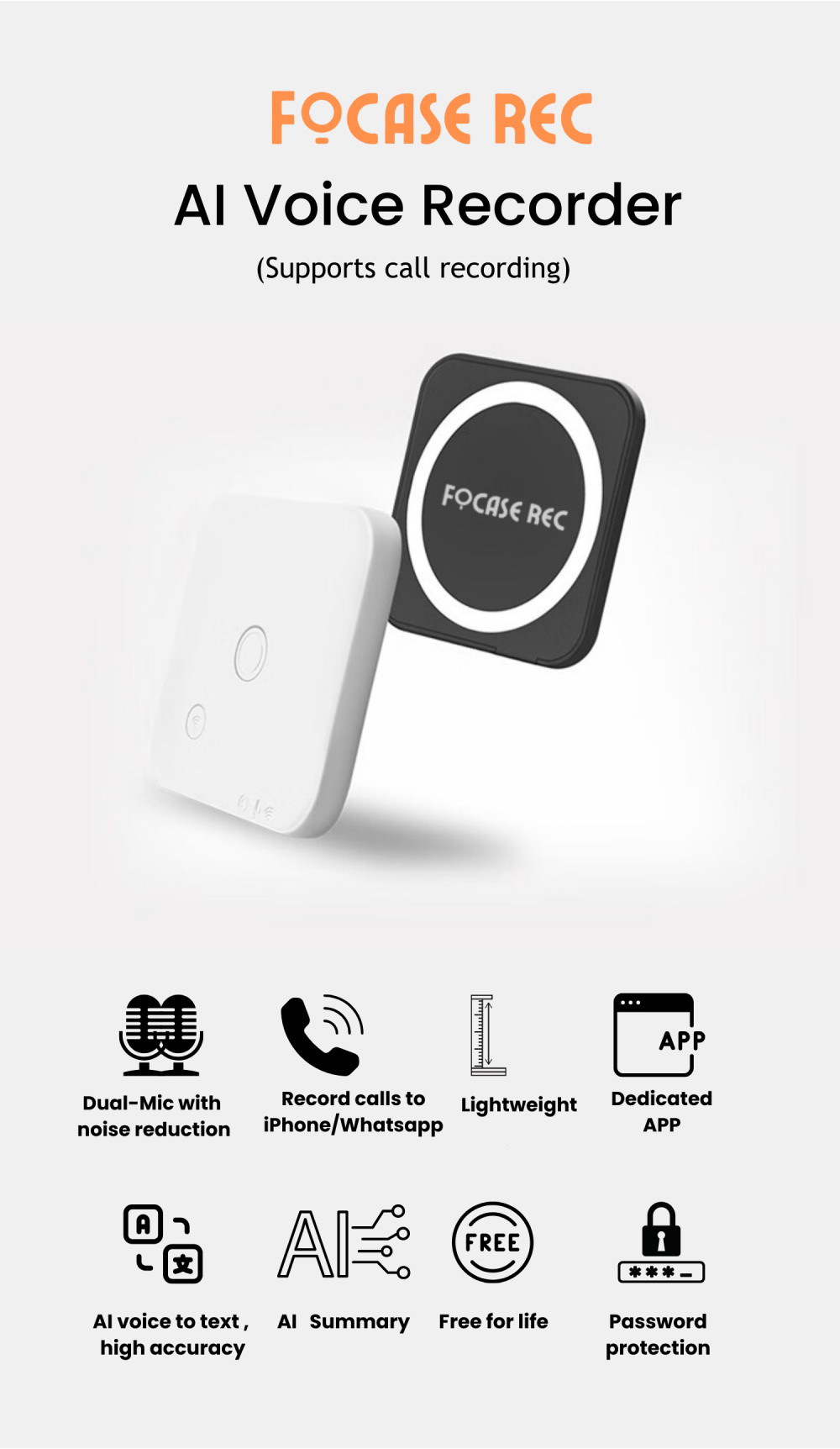 FoCase AI Voice Recorder with Speech-to-Text & Summarization, Audio ...