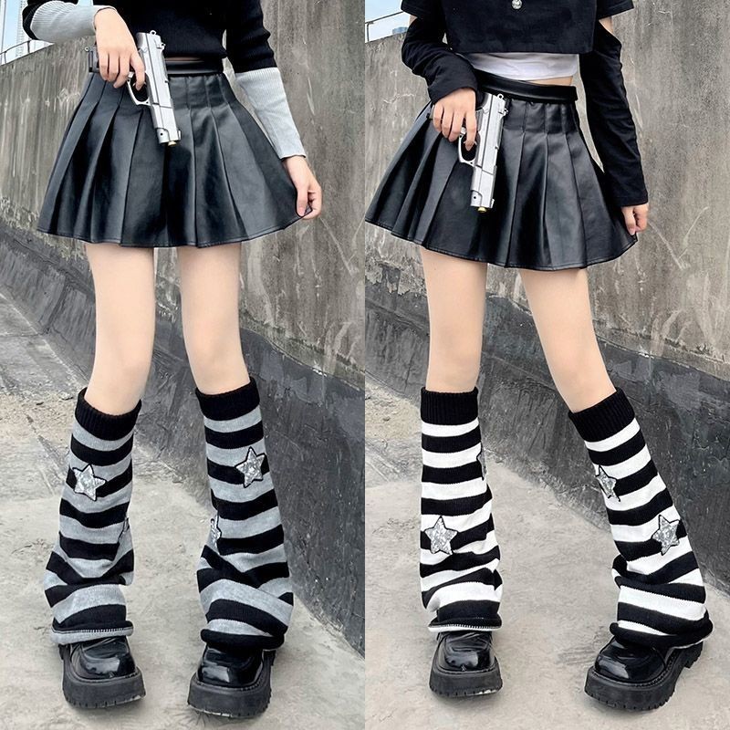 Y2K Women Autumn Leg Warmers Y2K Fairy Grunge Leg Covers Punk Striped ...