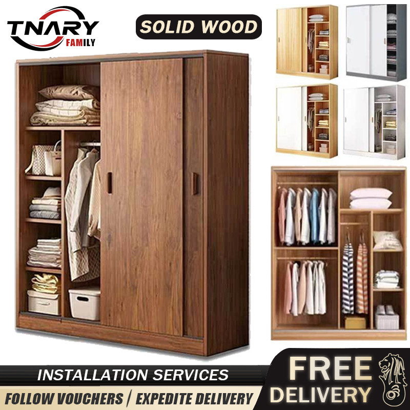 TNARY Wardrobe Upgraded And Thickened Model Sliding Door Solid Wood ...