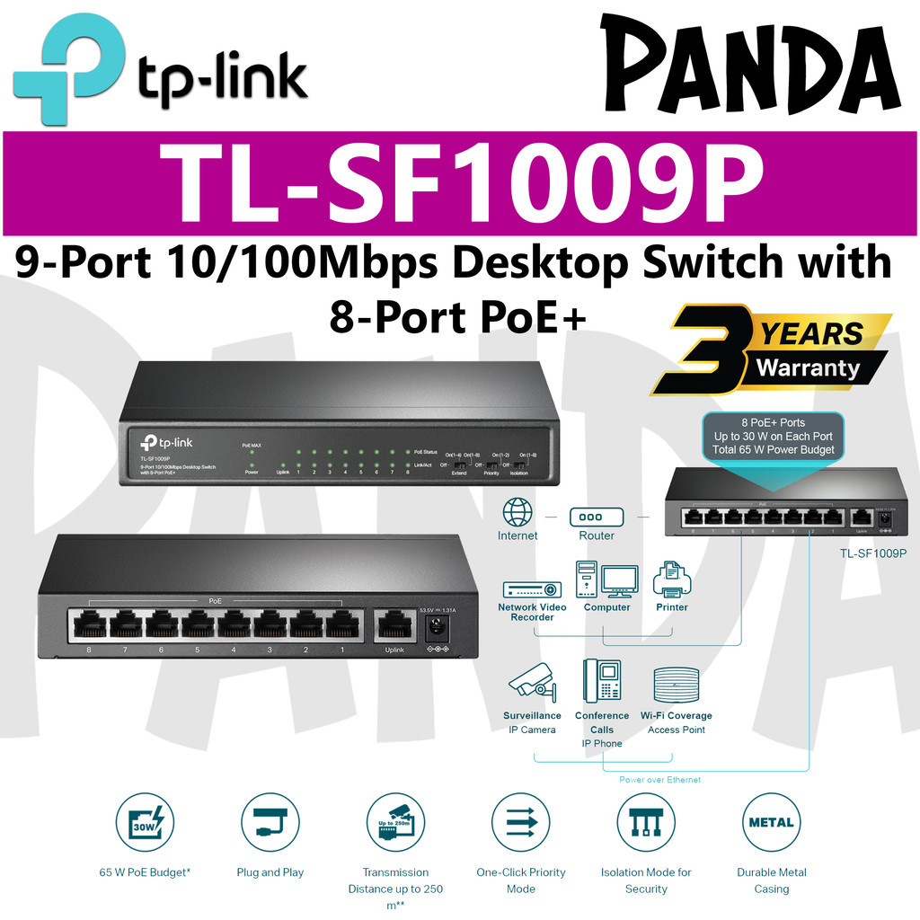 TP-Link 9-Port 10/100Mbps Desktop Switch with 8-Port PoE+ (TL-SF1009P) | Shopee Singapore