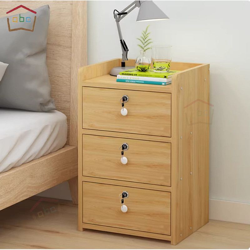 PU Ready Stock Lockable Table Bedroom Household Simple Modern Bedside ...