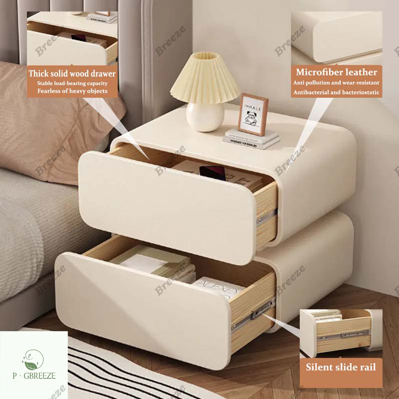 B·Z Bedside Table Cream Style Simple Modern Solid Wood Bedside Storage ...
