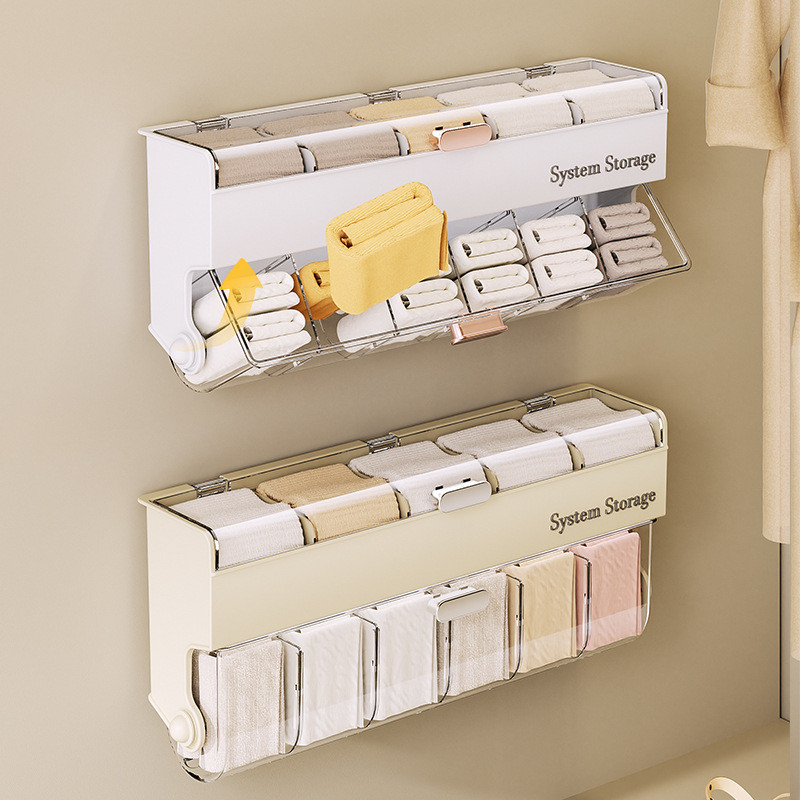 Wall Mounted Storage Box With Lid Wardrobe Underwear Sock Organizer ...