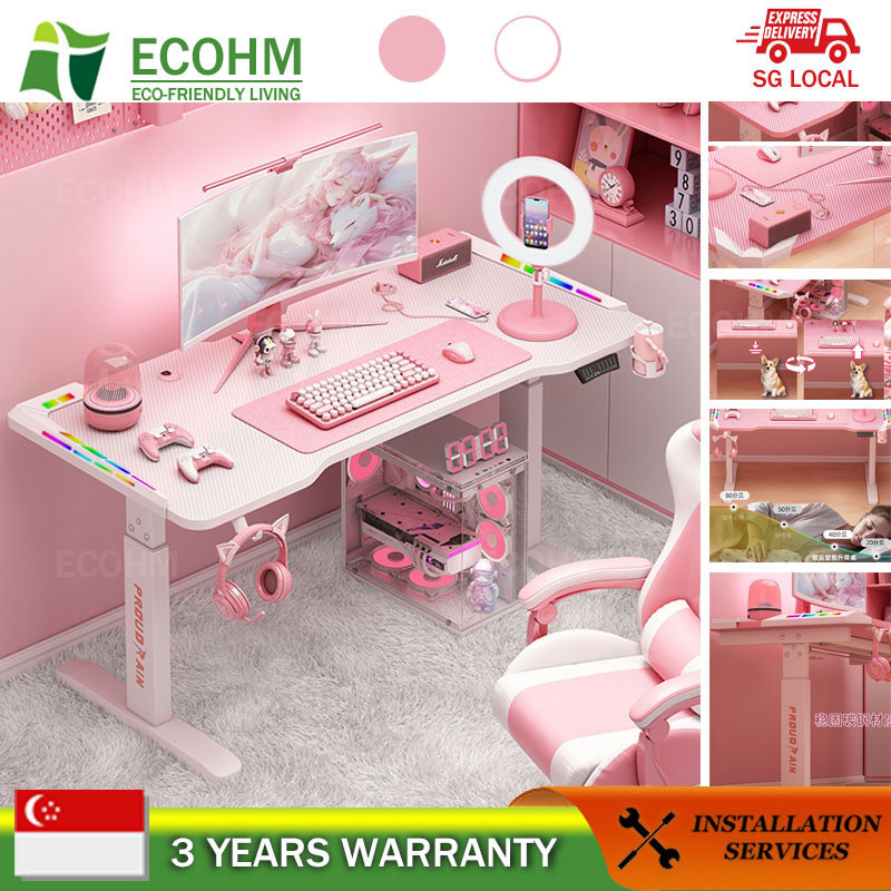 ECOHM Pink Computer Desk Electric Lifting Gaming Table Adjustable ...