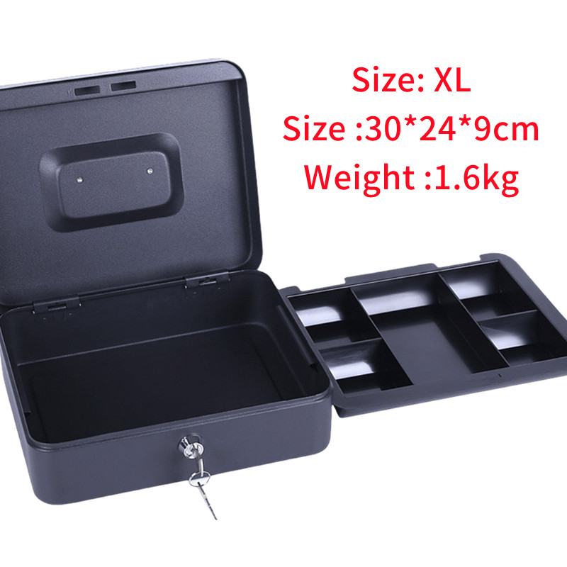 Cash Box with Lock Key and Money Tray Large Money Box 5 Compartments 4 ...