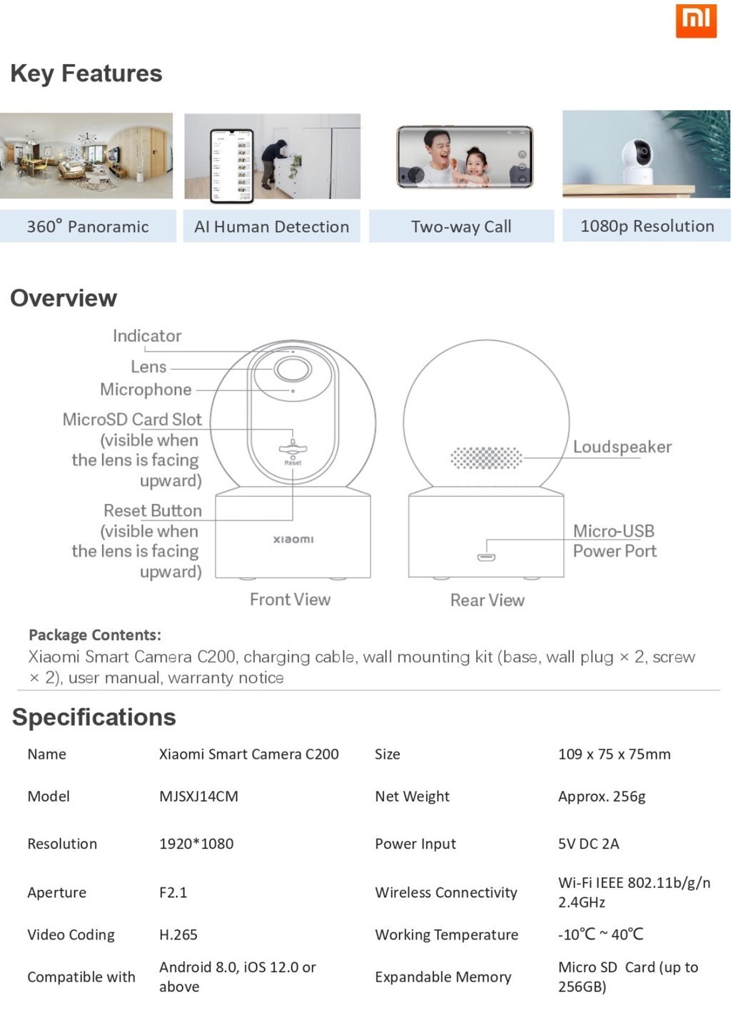 Xiaomi Smart Camera C200 | 1080p High Resolution | 360° Rotation ...