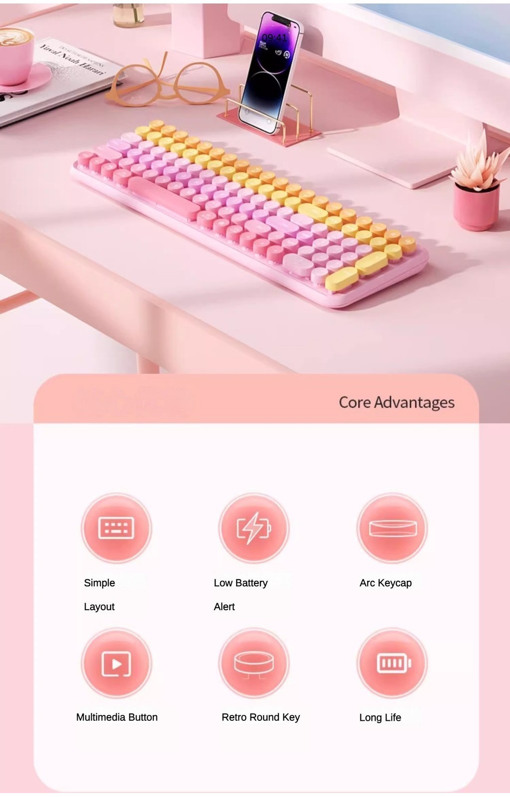 BOW Wireless 2.4g Keyboard and Mouse Set, Special Charging for Girls ...