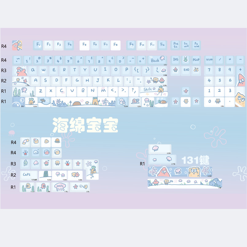 PBT Keycap MOA SpongeBobb SquarePants Blue Themed Keycap Patrick Star ...