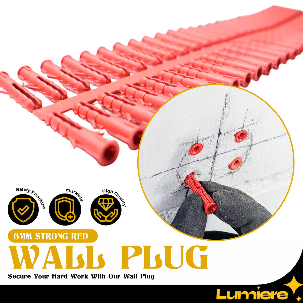 RED 6mm Dinding PVC Wall Plug Heavy Duty Wallplug Plastic 6mm PVC Wall ...