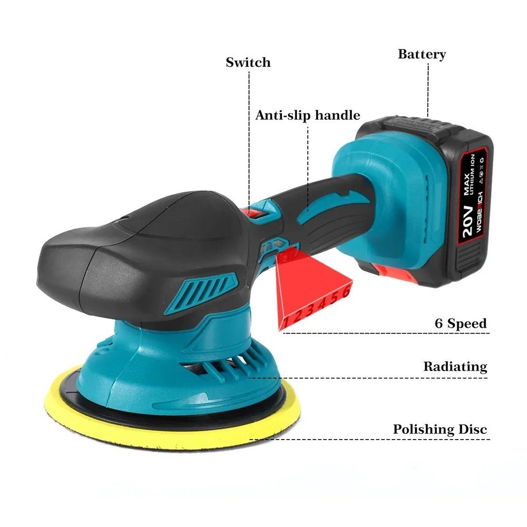 6 Gears Cordless Electric Car Polisher Rechargeable Auto Car Polishing ...