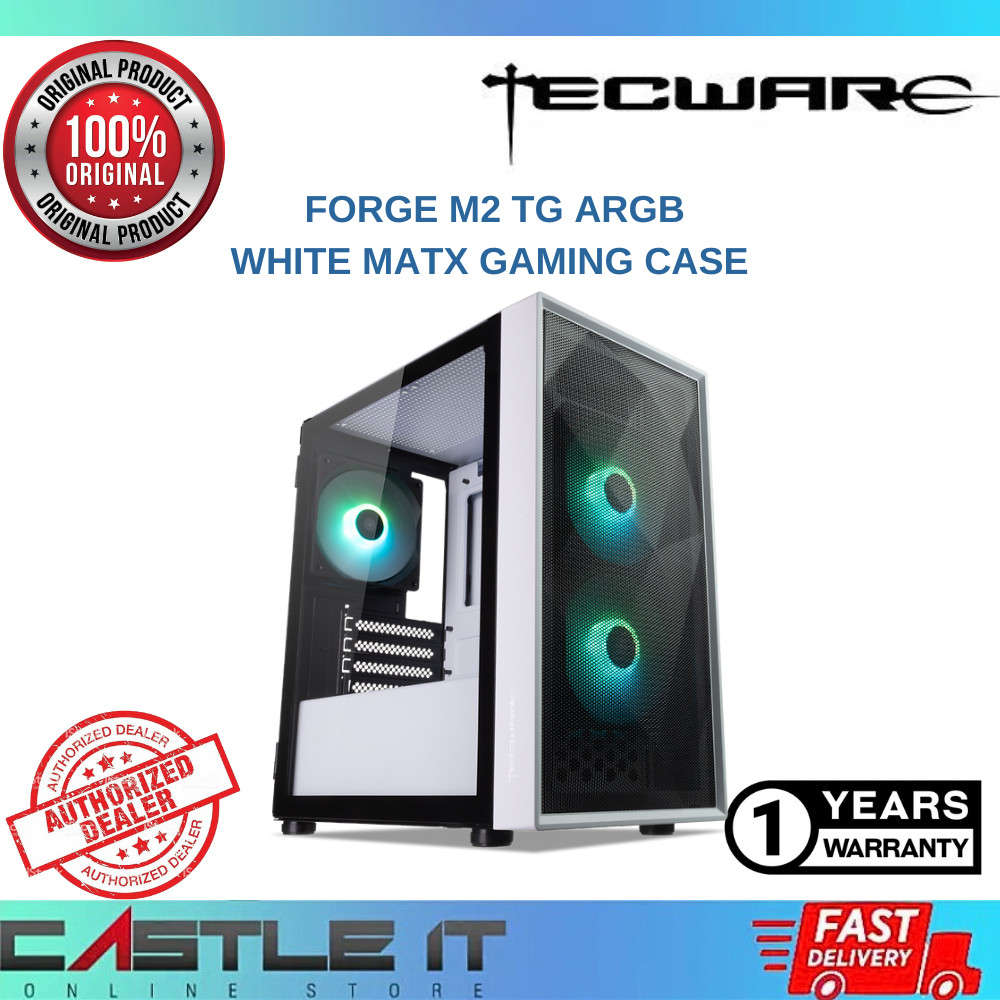 Tecware FORGE M2 TG ARGB White MATX Gaming Case Casing Chassis (TWCA ...