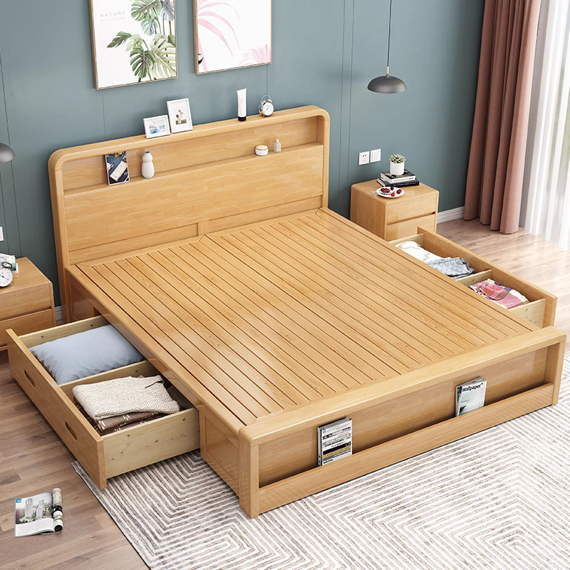 Nordic solid wood bed 1.8 master bedroom, wooden double bed, modern and ...