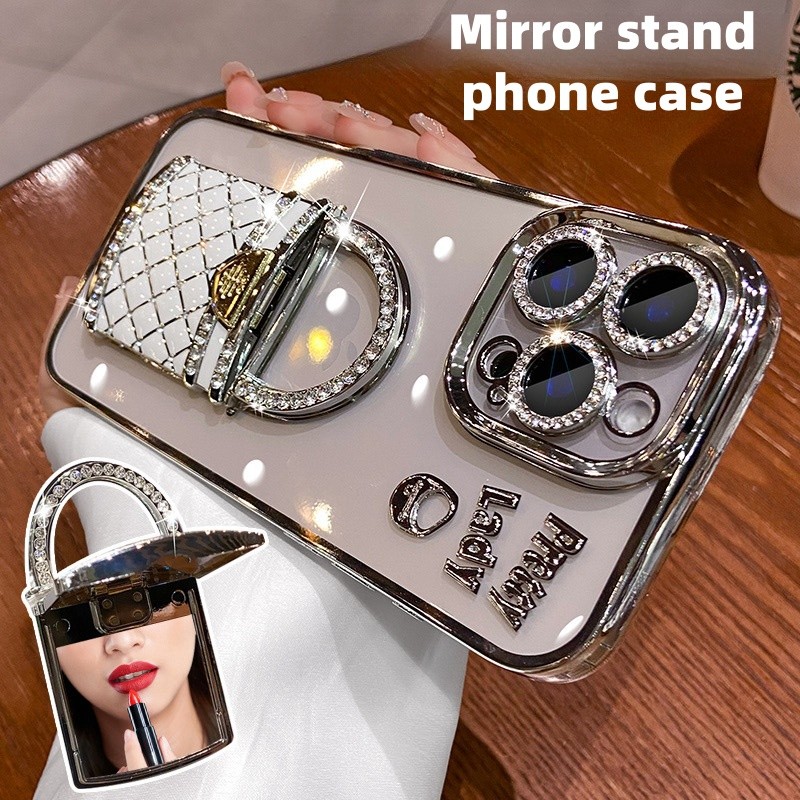 Fashion mirror holder phone case for iphone 16 11 12 13 14 15 Pro Max ...