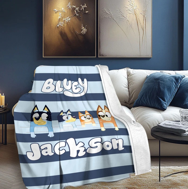 Personalized Bluey Blanket Bluey Family Soft Cozy Sherpa Fleece Throw ...