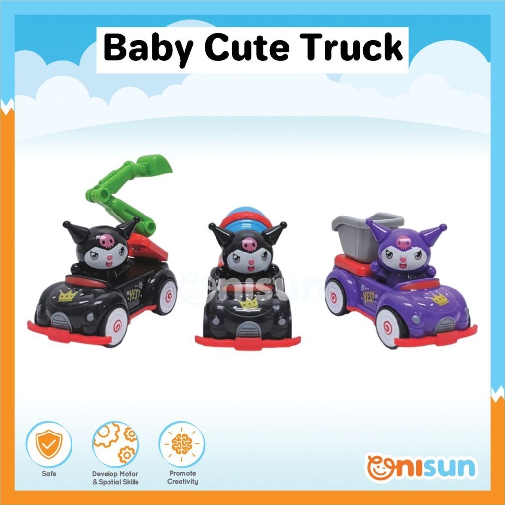 Cute Cartoon Push & Pull Car | Adorable Construction Truck (Mainan ...