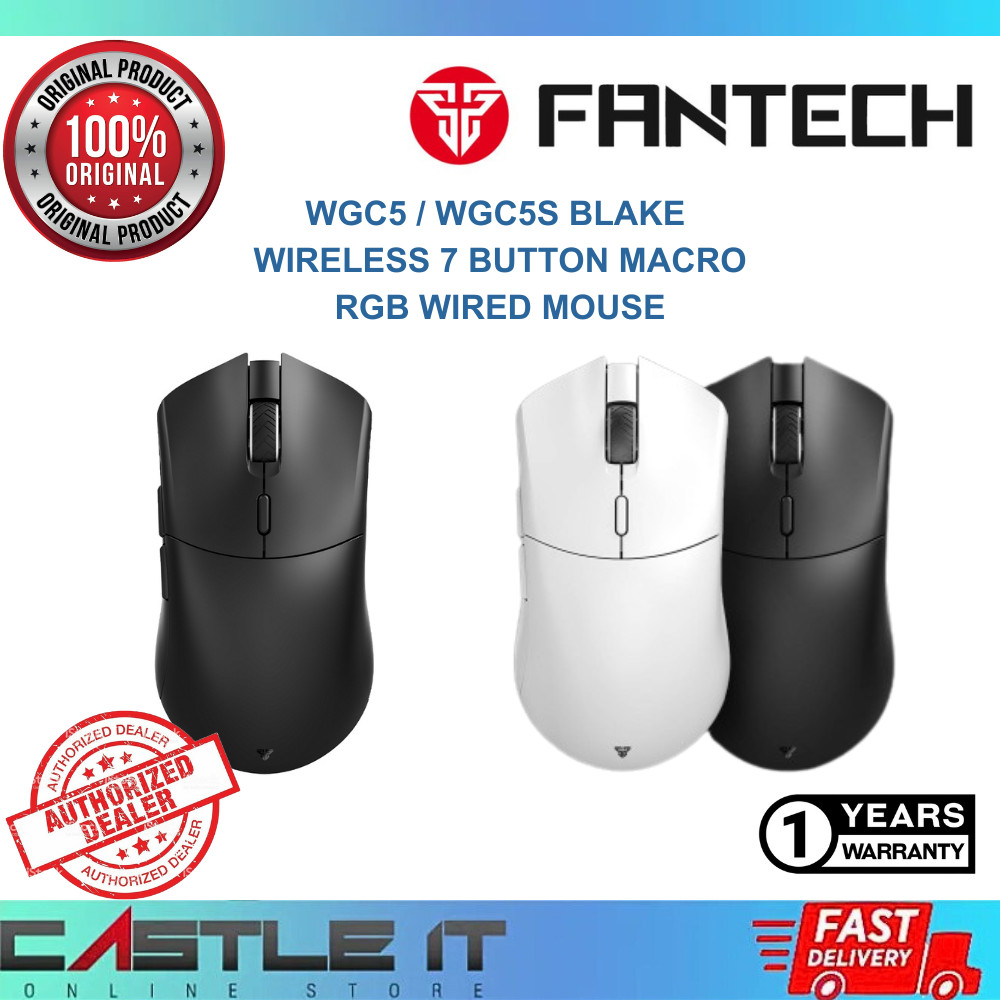 FANTECH WGC5 / WGC5S BLAKE Wireless 7 Button Macro RGB Wired Mouse FPS ...