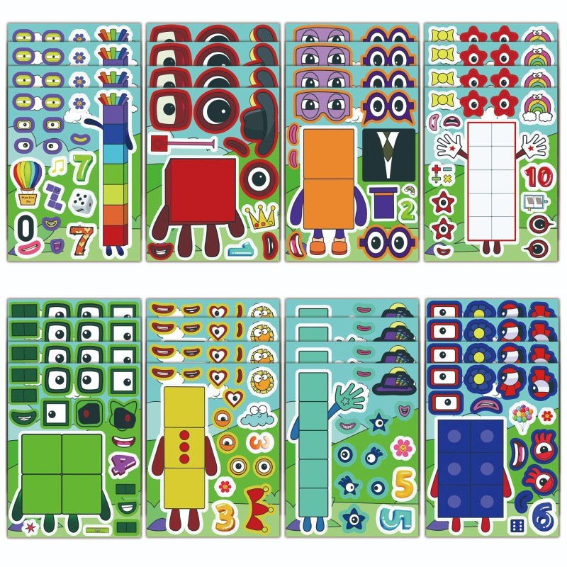 8PCS New Numberblocks Cute Digital Building Blocks Puzzle Stickers for ...