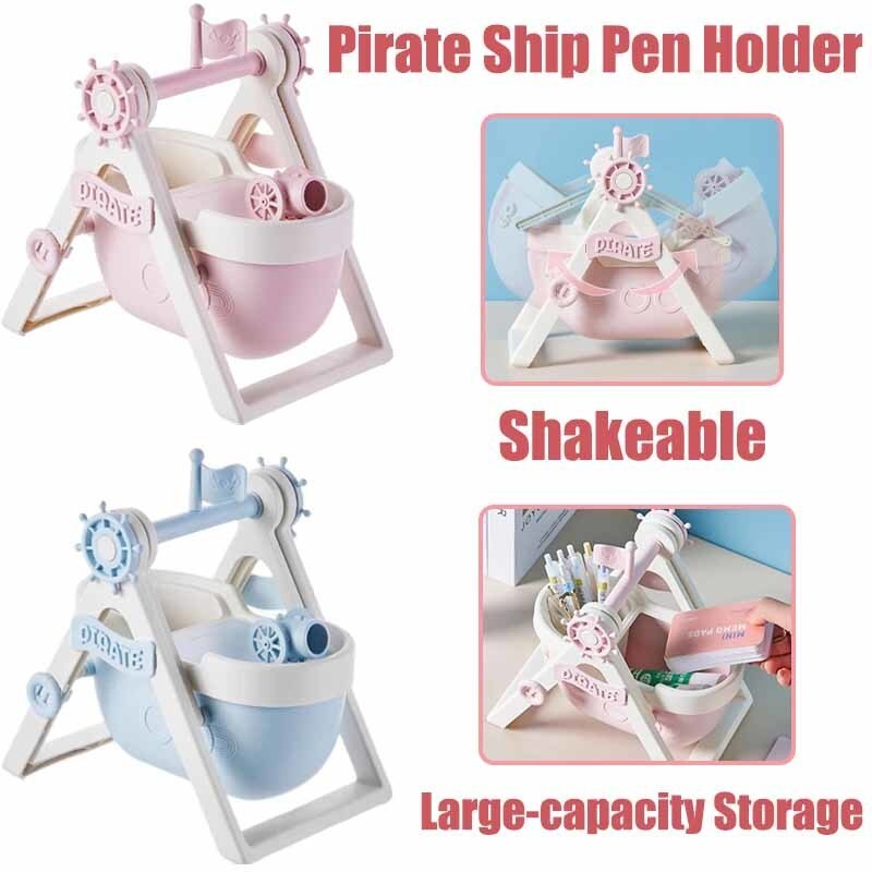 Pirate Ship Pen Holder Multifunctional Compartment Storage Box Large ...