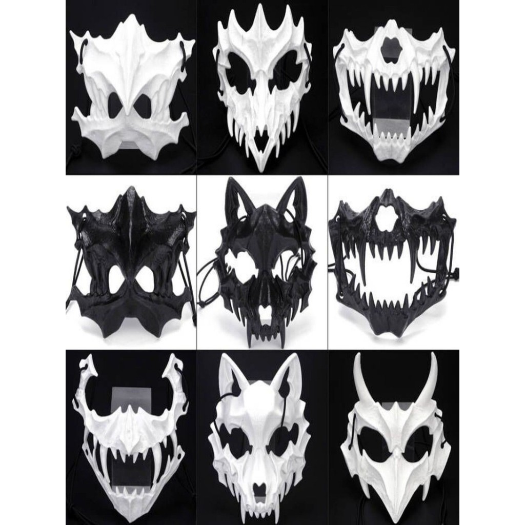 Halloween Two-dimensional Half-face Mask Black Tiger Yasha Tengu Man ...
