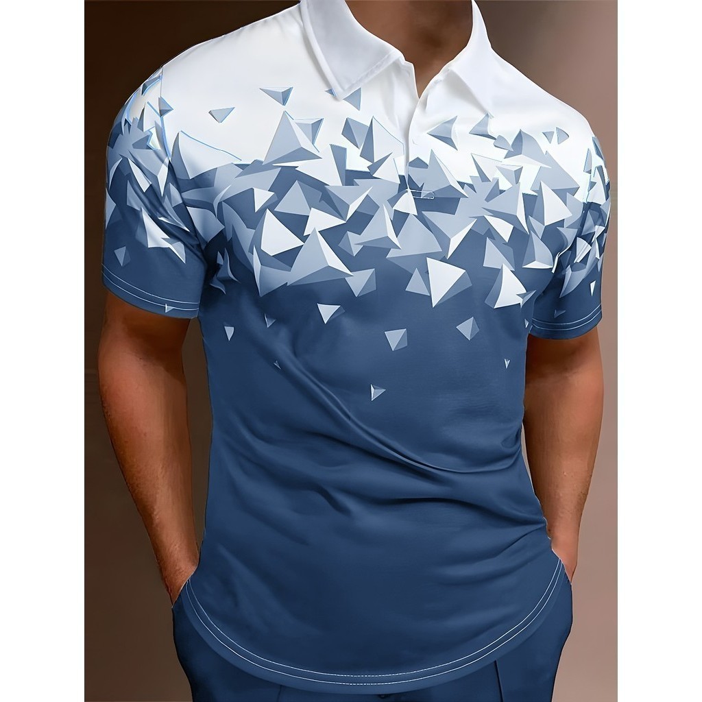 Men's polo shirt on lapel Golf shirt graphic print geometric diamond ...