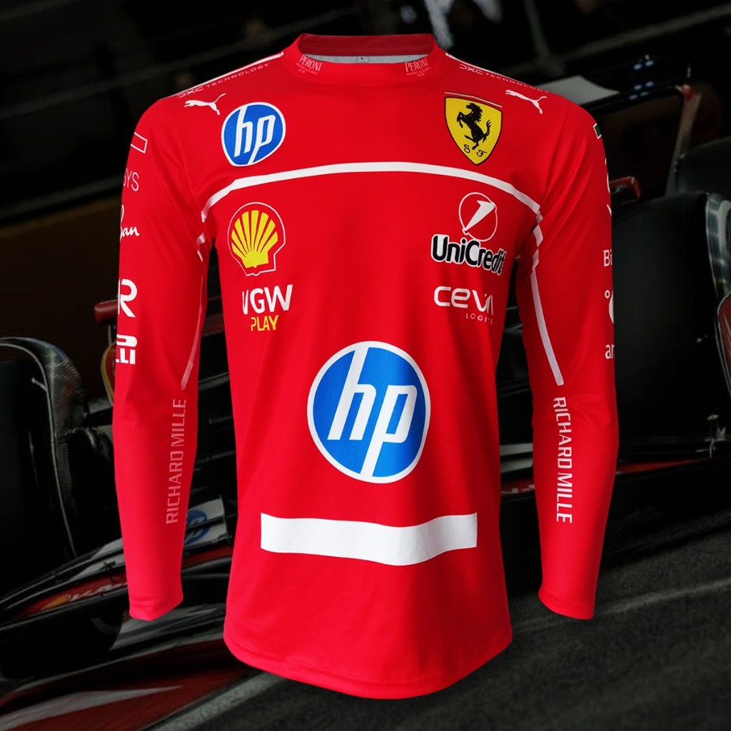 F1 Round Neck Long Sleeve T-Shirt Formula One Team Ferrari Year 2025 ...