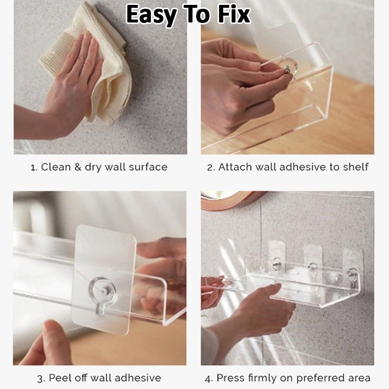 MULA Wall-Mounted Acrylic Shelf, Punch-Free Adhesive Rack for Bathroom ...