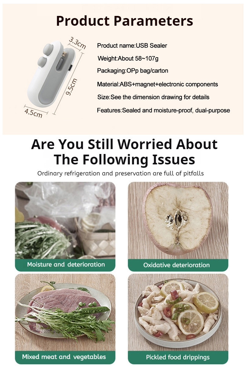 Portable USB sealer machine charging sealer for snack food plastic bag ...