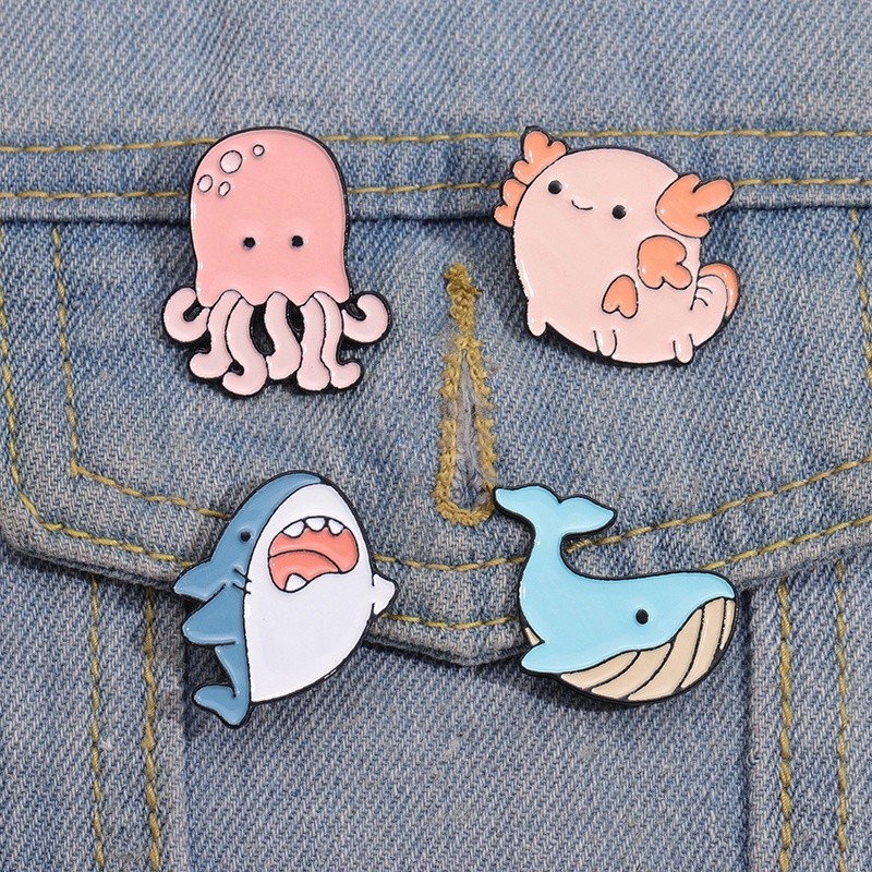 Cute Sea Animal Enamel Alloy Lapel Pin Cartoon Whale Shark Octopus ...