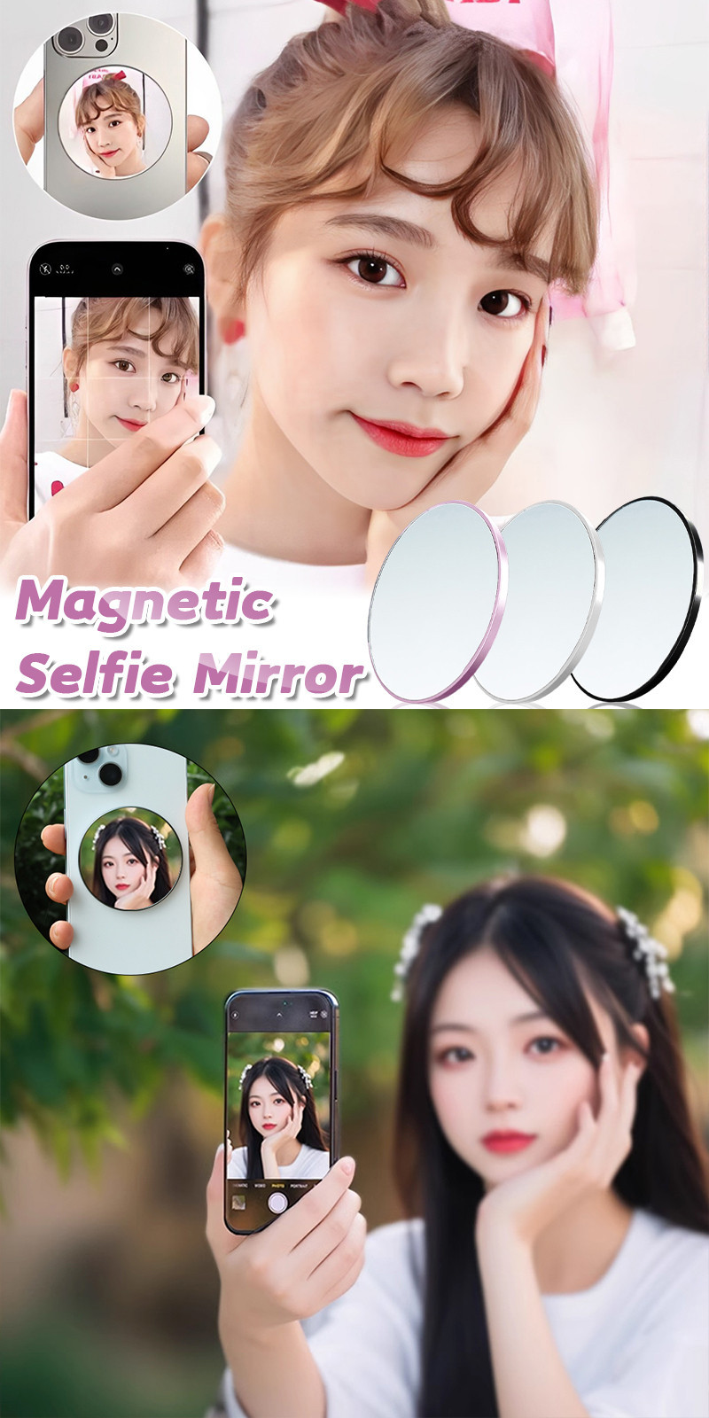 Magnetic Selfie Mirror Set - New Color Phone Back Convex Mirror - With ...