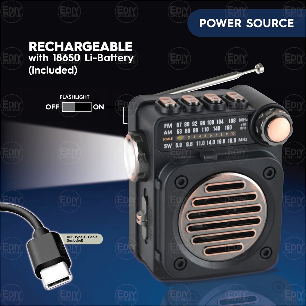 Mini Radio With Antenna 】 Rechargeable Retro Bluetooth Speaker FM USB ...
