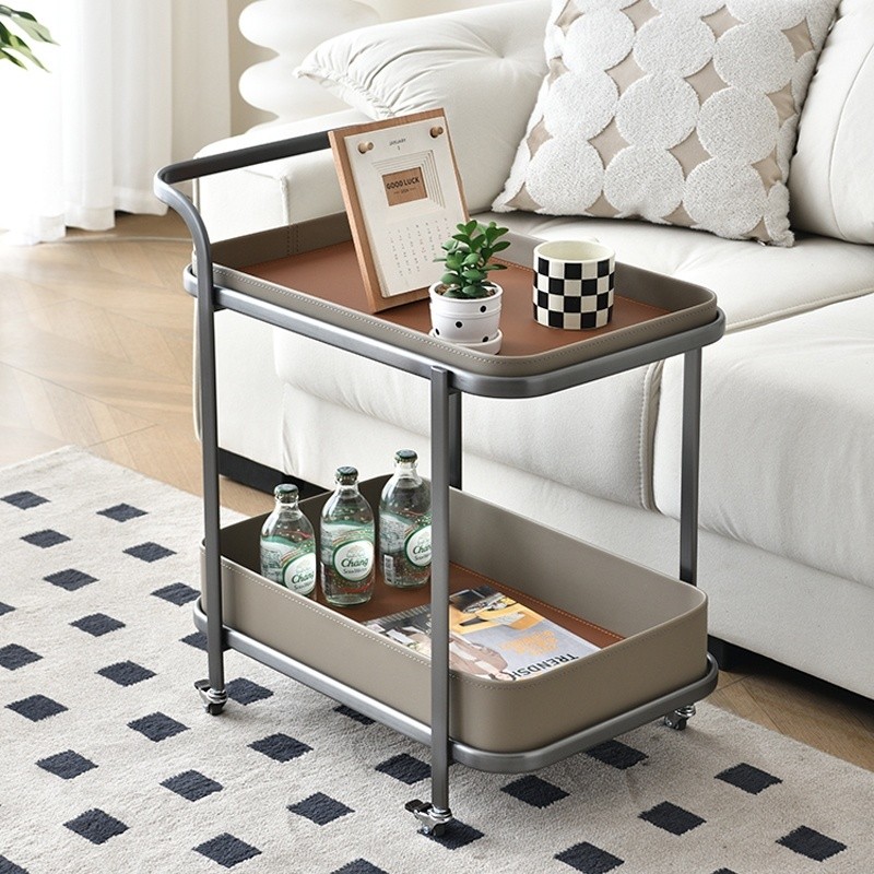 Luxury Trolley Cart Movable Saddle Leather Storage Trolley Side Table ...